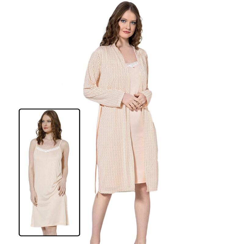 Puantiyeli Gecelik ve Sabahlık Takımı Sabahlıklı Pijama Takımı Pijamaevi